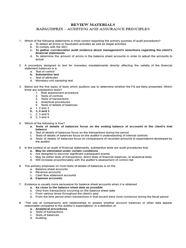 Auditing and Assurance Principles Review | PDF | Audit | Financial Audit