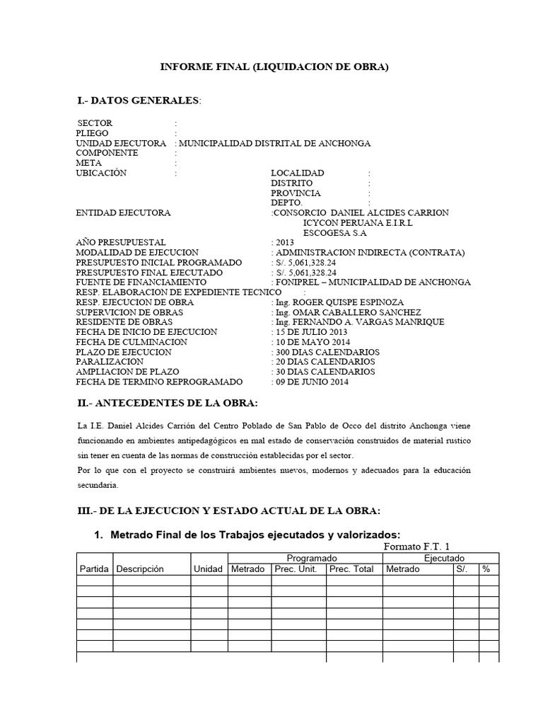 Informe Final de Obra | PDF