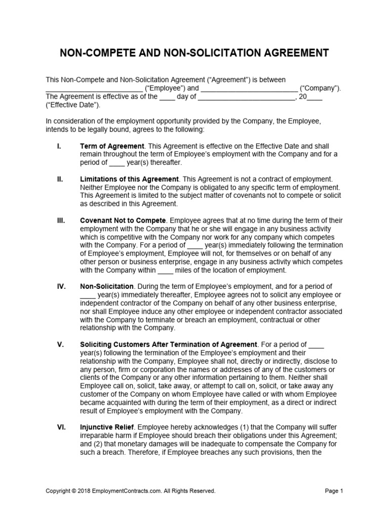 Non Compete and Non Solicitation Agreement | PDF