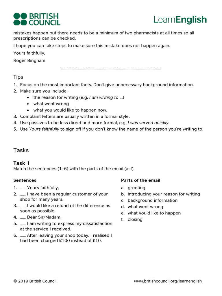 LearnEnglish Writing B2 A Letter Complaint 2 | PDF