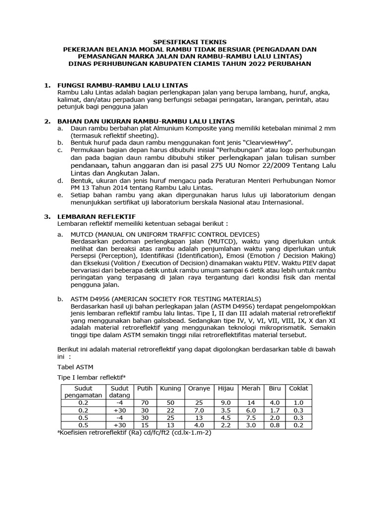 Spesifikasi Marka Jalan Dan Rambu P2022 - 60 | PDF