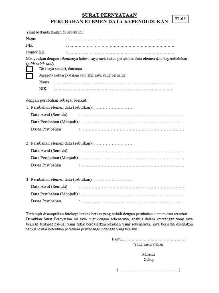 Formulir F1.06 Dukcapil | PDF