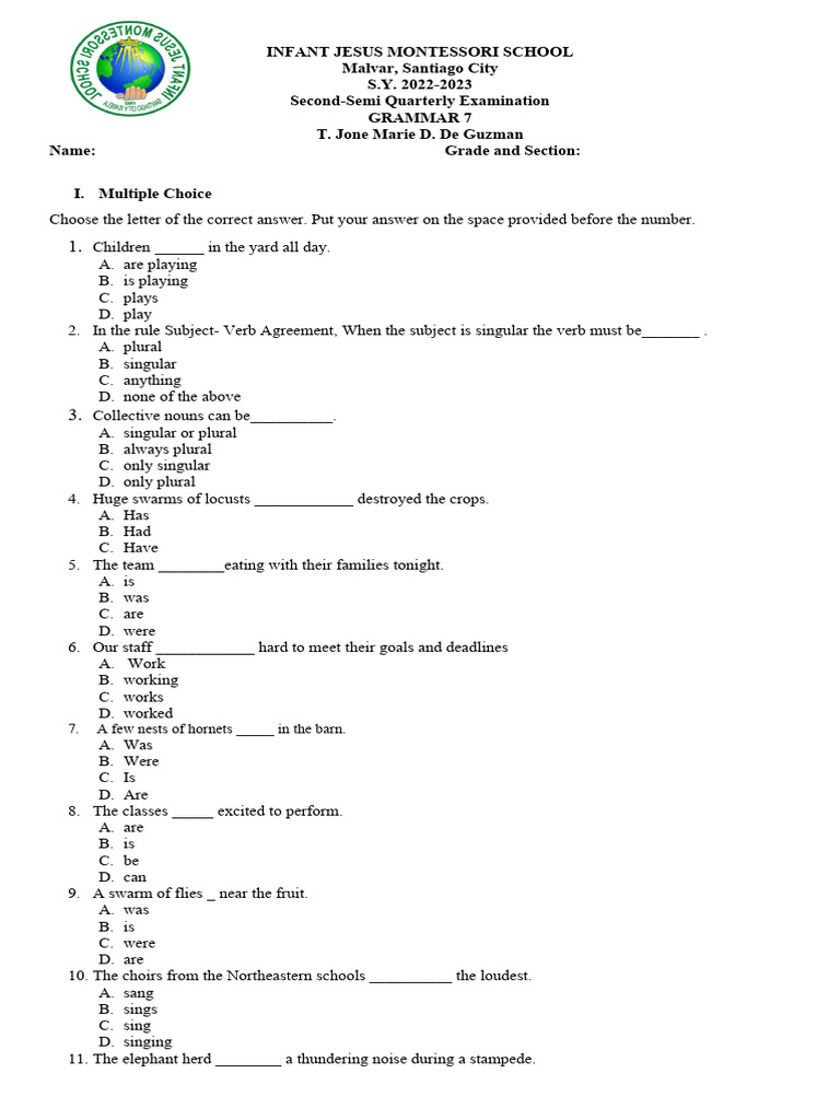 Grammar 7 Module 3 Examination | PDF