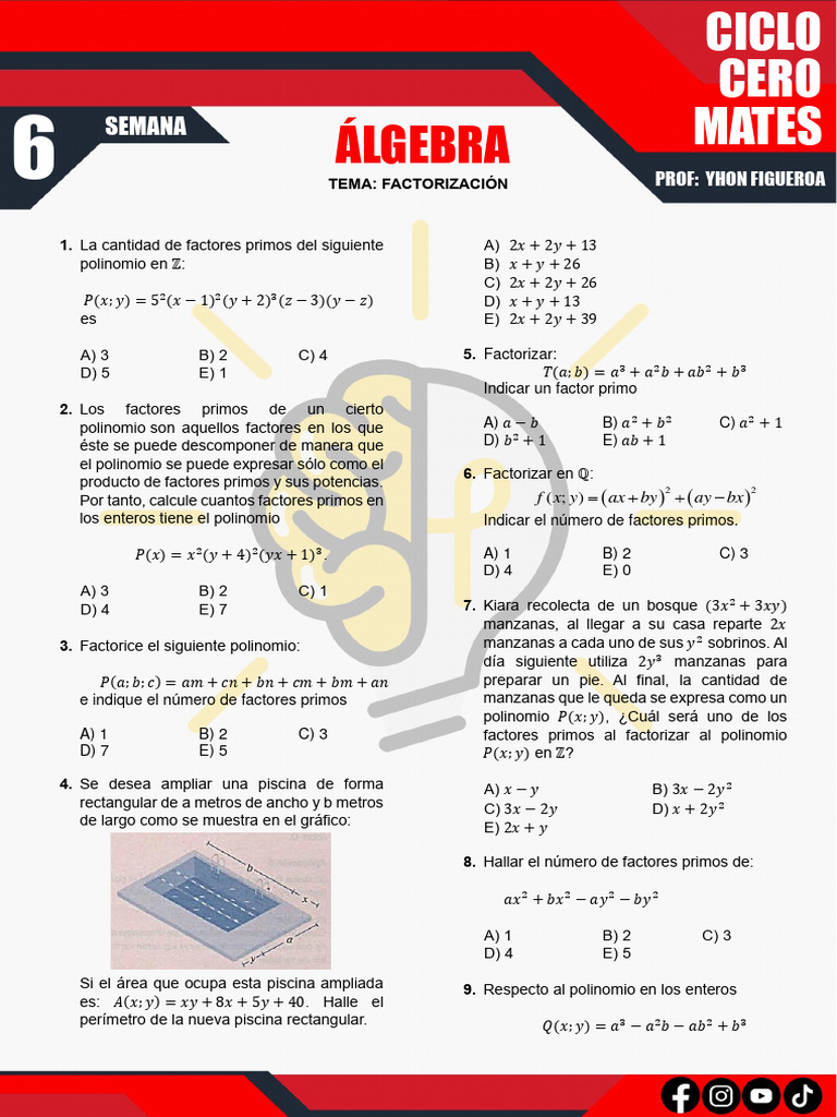 Algebra - Tema N°6 - Factorización - Ciclo Cero Matematicas | PDF