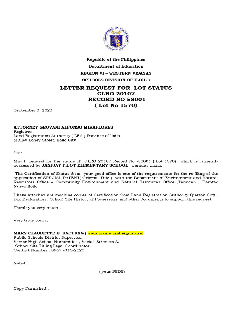 Request for Lot Status Certification | PDF