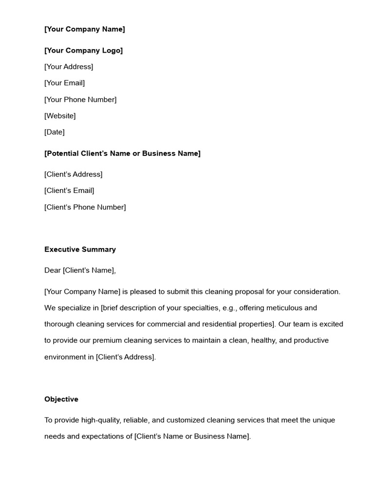 Cleaning Proposal Template | PDF | Finance & Money Management