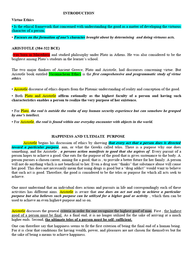 Aristotle's Virtue Ethics Explained | PDF