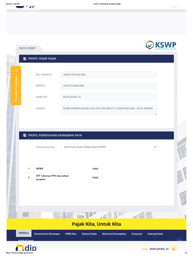 KSWP - Direktorat Jenderal Pajak - RUDI JAYADI, ST | PDF