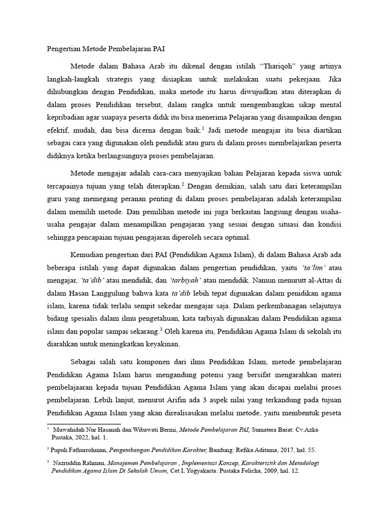 Pengertian Metode Pembelajaran PAI | PDF