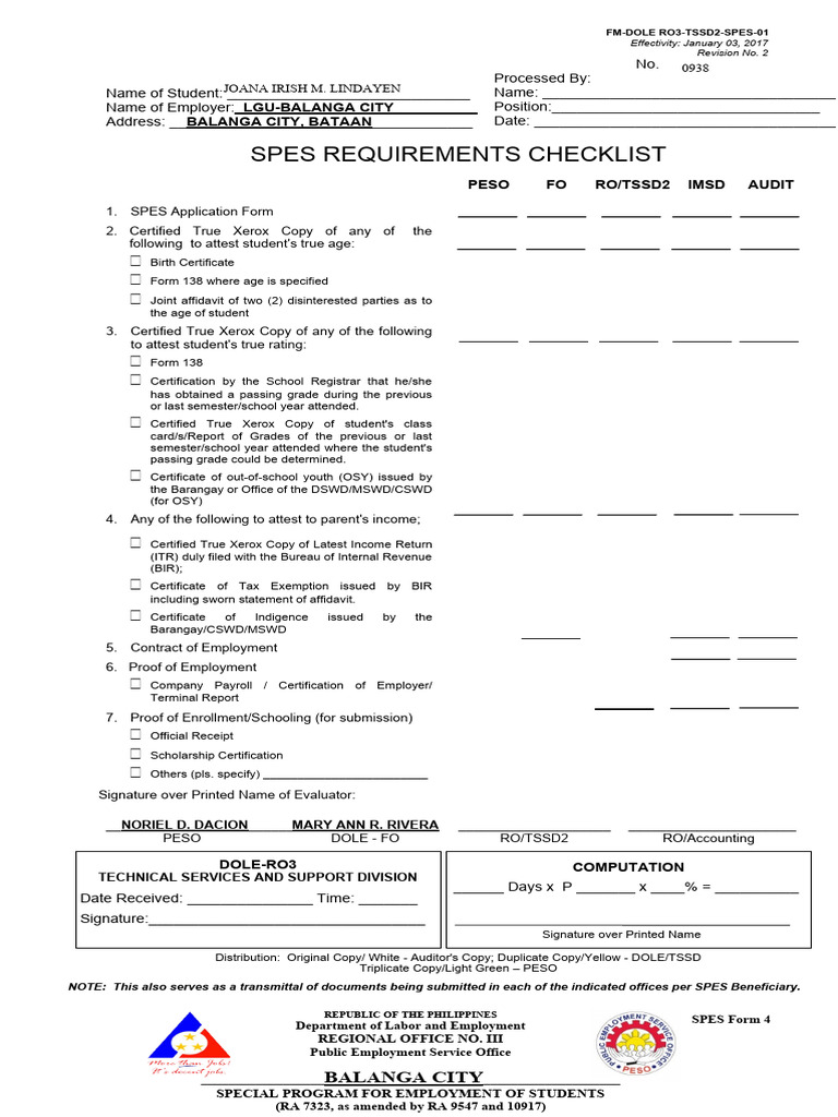 SPES Employment Contract Checklist | PDF