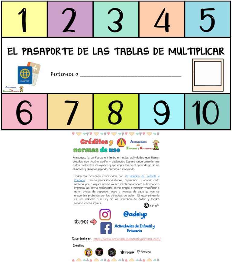 Pasaporte Tablas Multiplicar | PDF
