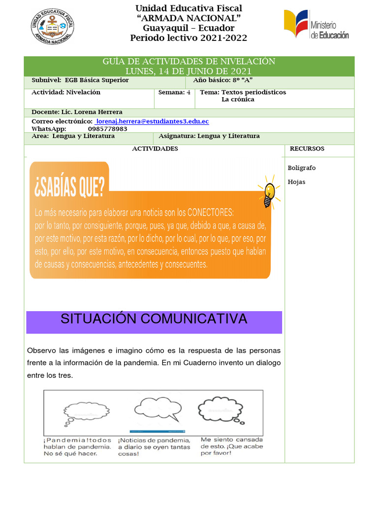 Nivelación Básica 8A SEMA 4 | PDF