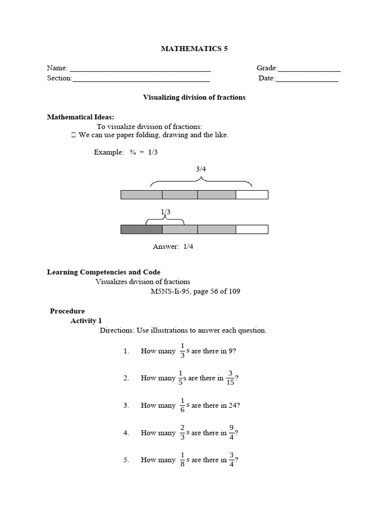 Math 5 Activity Sheets Q1 W8 | PDF | Home & Garden | Computers