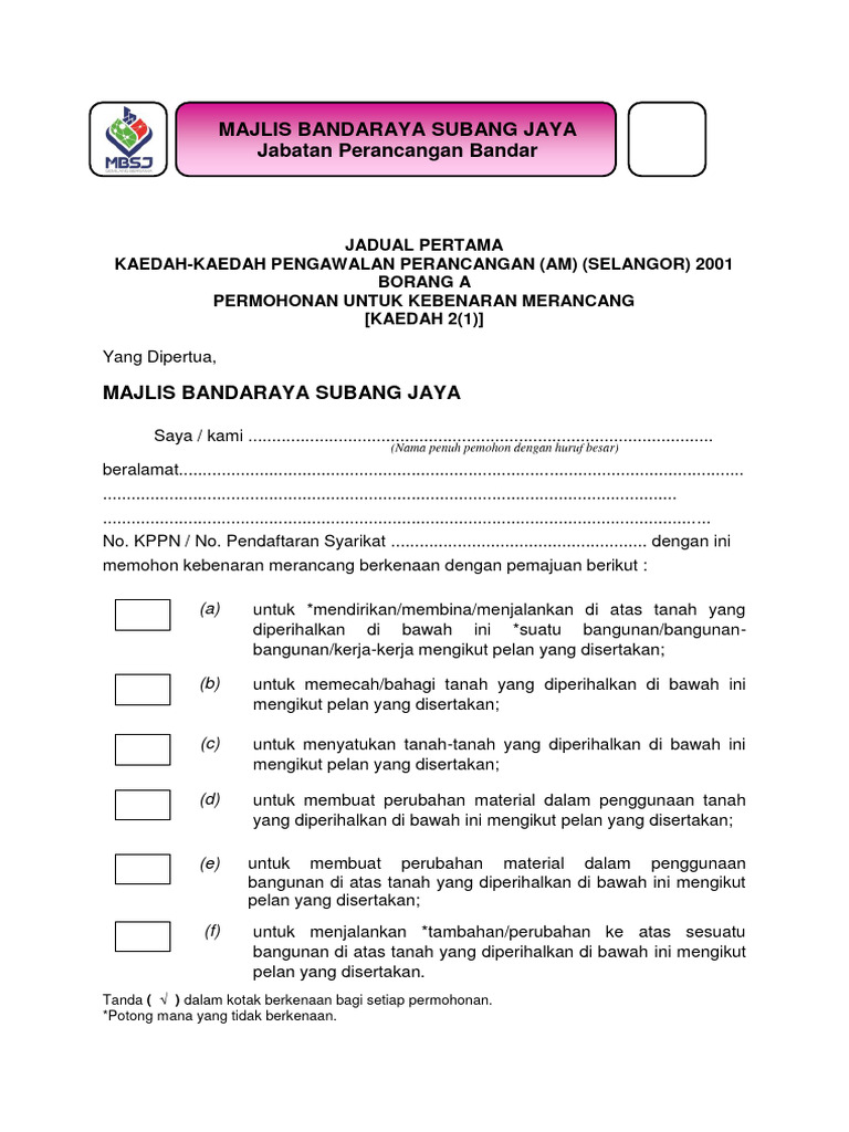 A.4.2 Borang A - Permohonan Kebenaran Merancang | PDF