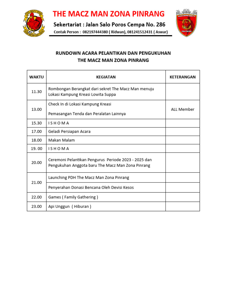 Rundown Acara Pelantikan Dan Pengukuhan | PDF