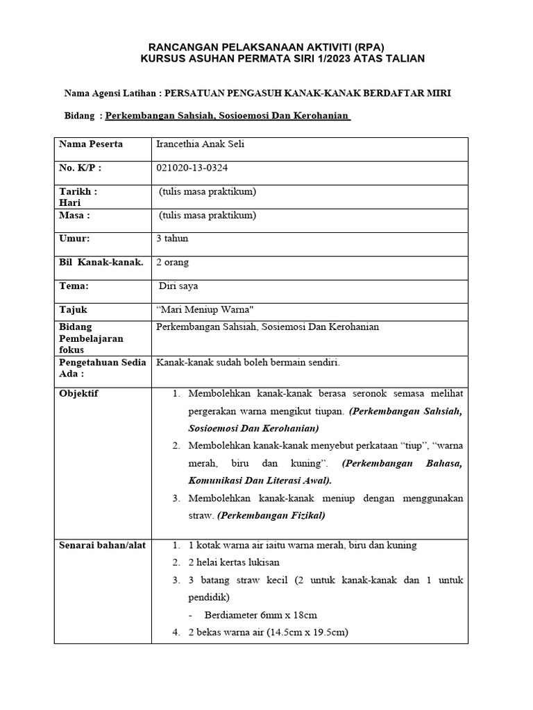 Rpa Perkembangan Sahsiah, Sosioemosi Dan Kerohanian | PDF | Kesehatan ...