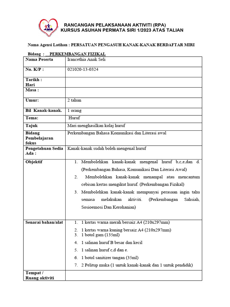 Rpa Perkembangan Bahasa Komunikasi Dan Literasi Awal | PDF