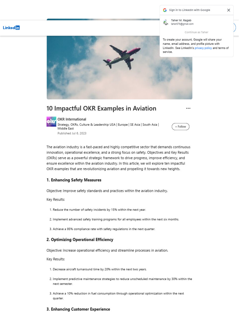 OKR Examples for Aviation Excellence | PDF | Business