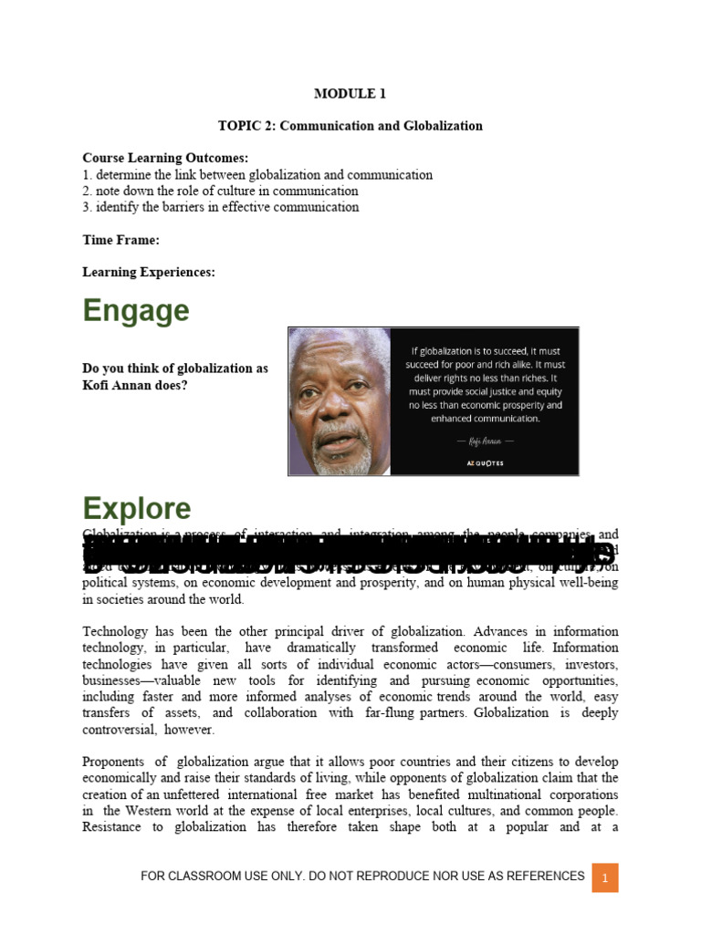 Module 1 - Topic 2 Communication and Globalization | PDF