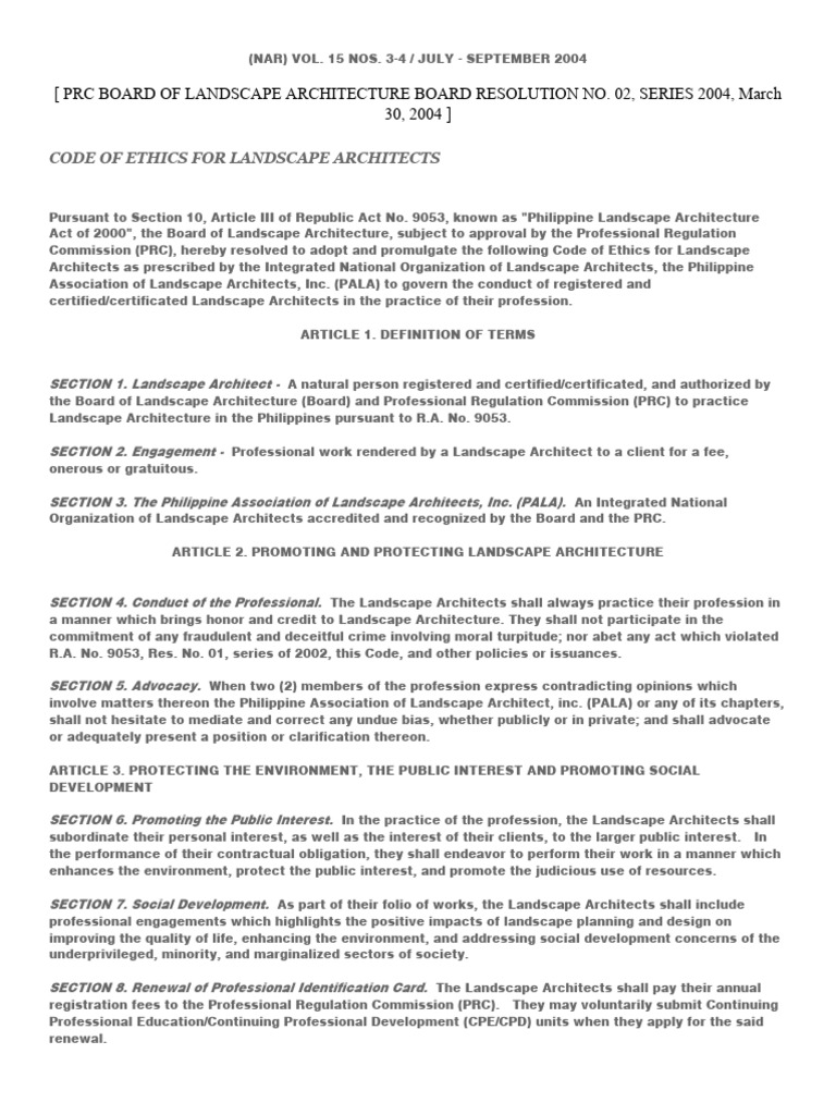 Code of Ethics for Landscape Architects | PDF