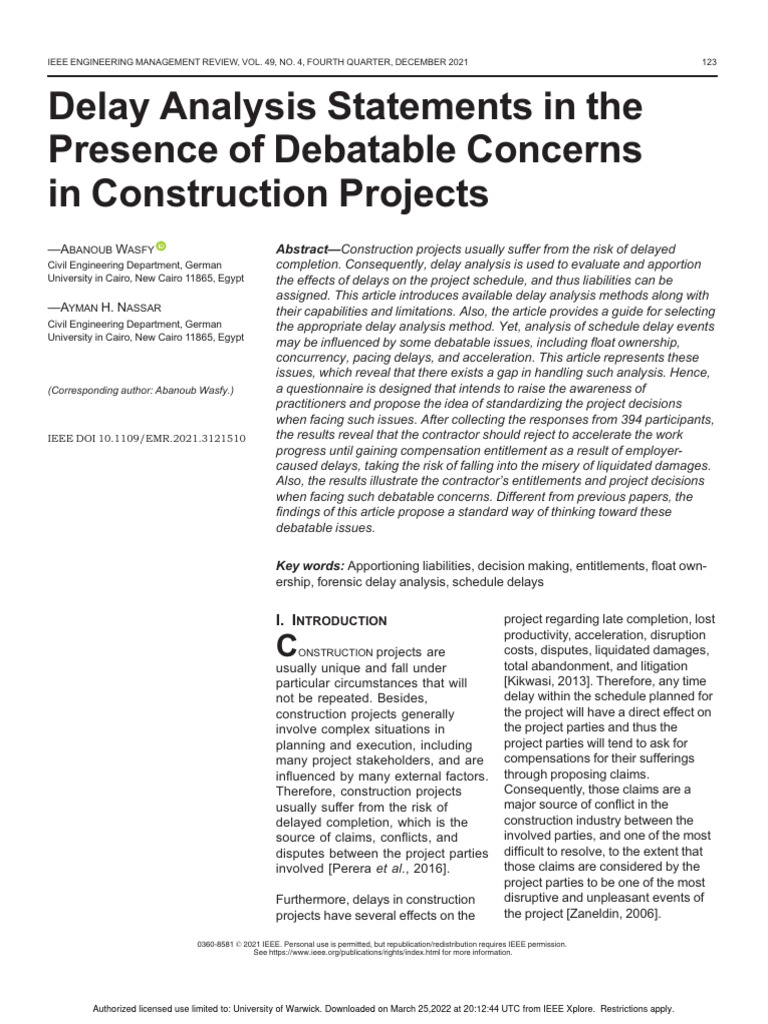 Delay Analysis Statements in the Presence of Debatable Concerns in ...