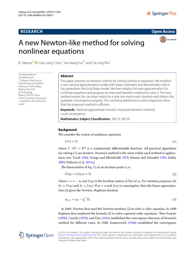 A New Newton Like Method For Solving Nonlinear Equations: Open Access Research | PDF