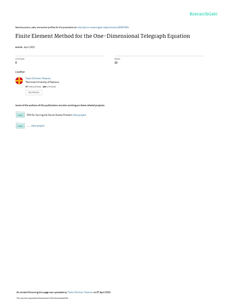 Finite Element Method For The One Dimensional Telegraph Equation Pdf Finite Element Method