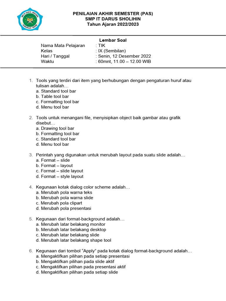 Soal PAS TIK Kelas 9 | PDF