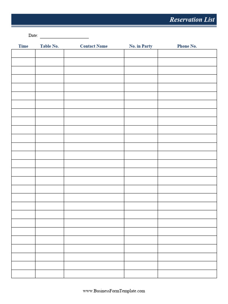 Restaurant Reservation List 2 | PDF