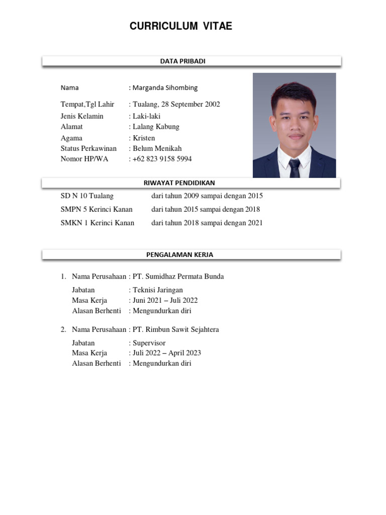 CV Marganda Sihombing: Teknisi Jaringan | PDF