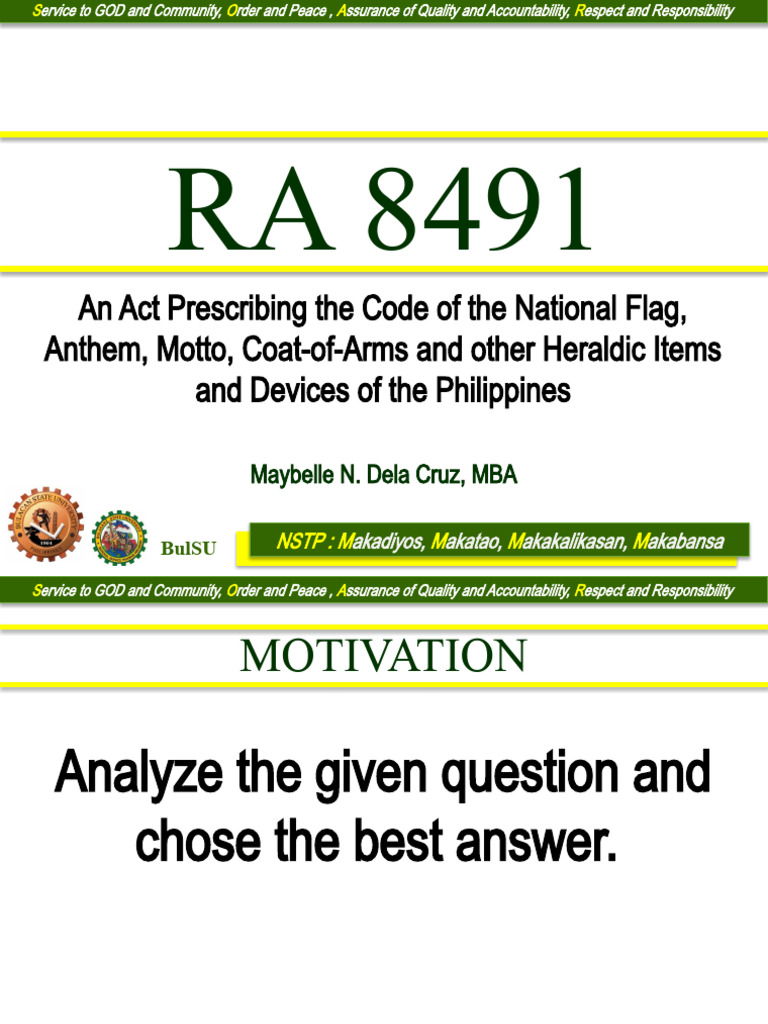 Lesson 3 RA 8491 The Flag and Heraldic Code of The Philippines 1 1 ...