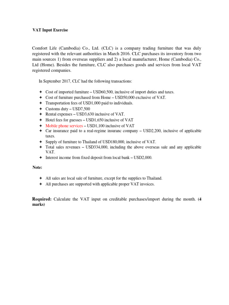 VAT Input Exercise (With Answer Key) - 2021 | PDF