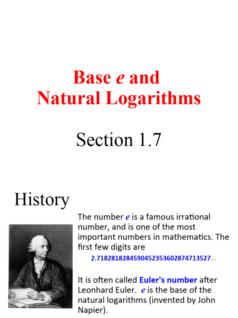 Natural Logarithms and Base e | PDF | Logarithm | Mathematical Objects