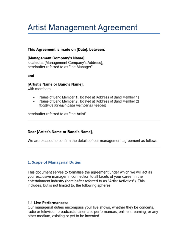 Sample Artist Management Contract | PDF