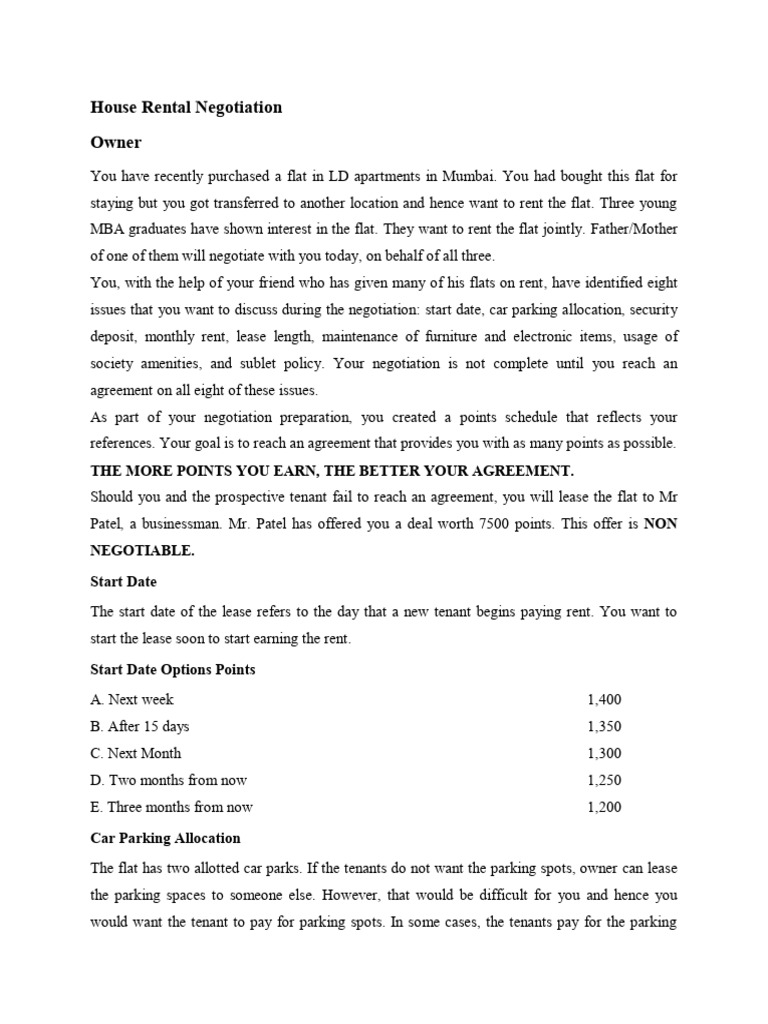 House Rental Negotiation - Owner - MDP | PDF | Home & Garden