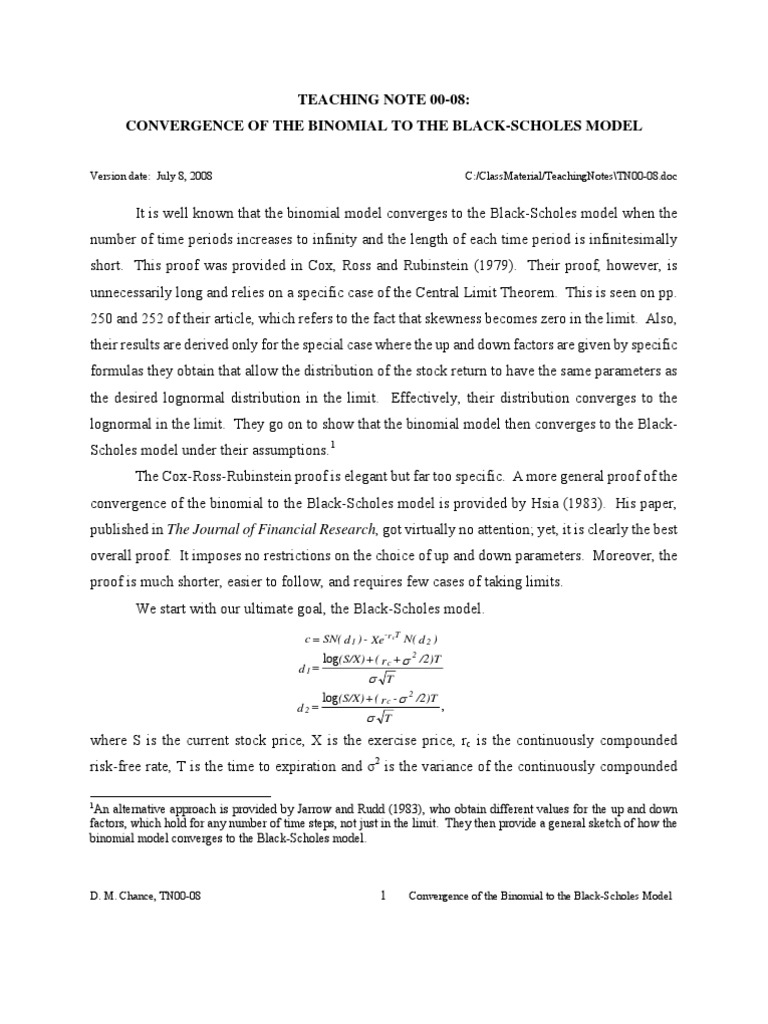 Binomial Model to Black-Scholes Proof | PDF | Black–Scholes Model ...