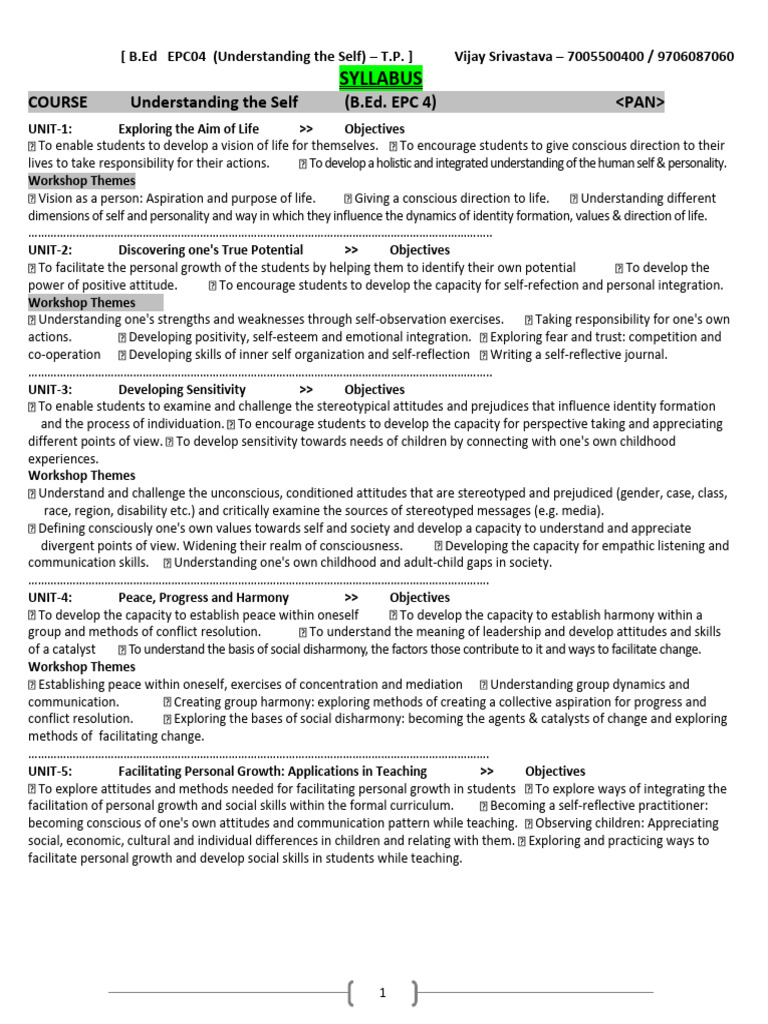 Understanding the Self: B.Ed EPC 4 Guide | PDF | Self Esteem | Self Concept