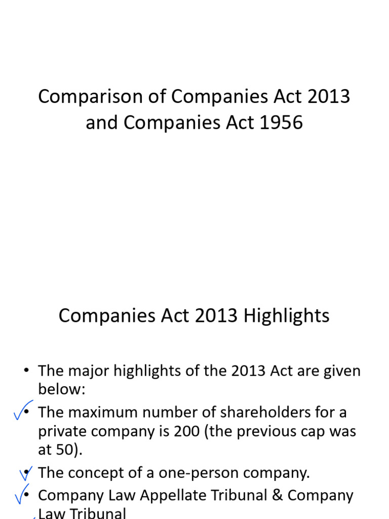 Companies Act 2013 vs 1956: Key Changes | PDF | Audit | Corporate ...