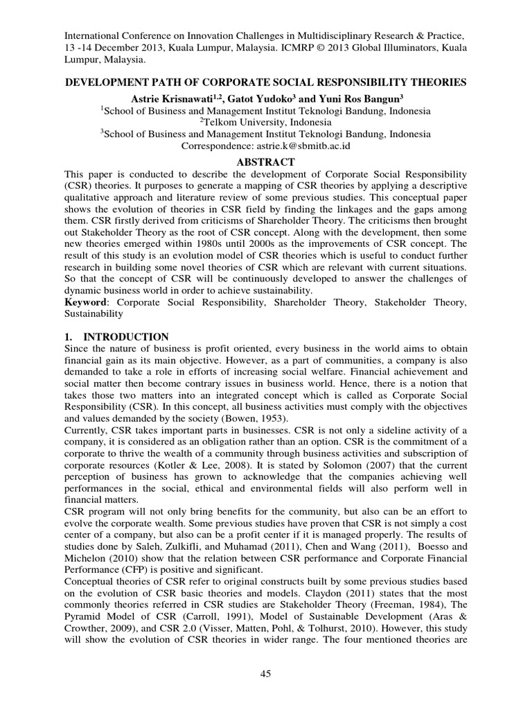 Theories of CSR | PDF | Corporate Social Responsibility | Sustainability