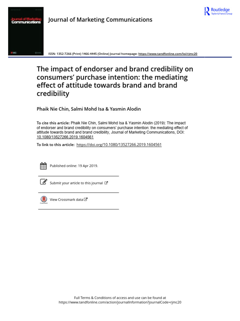 The Impact of Endorser and Brand Credibility On Consumers' Purchase Intention: The Mediating ...