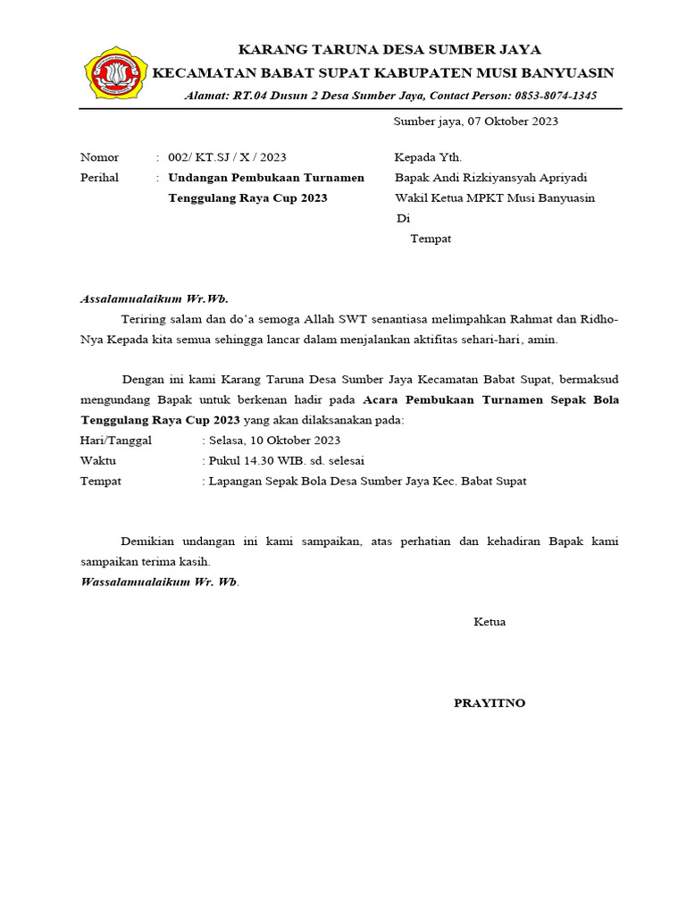 Undangan Turnamen Sepak Bola 2023 | PDF | Olahraga & Rekreasi
