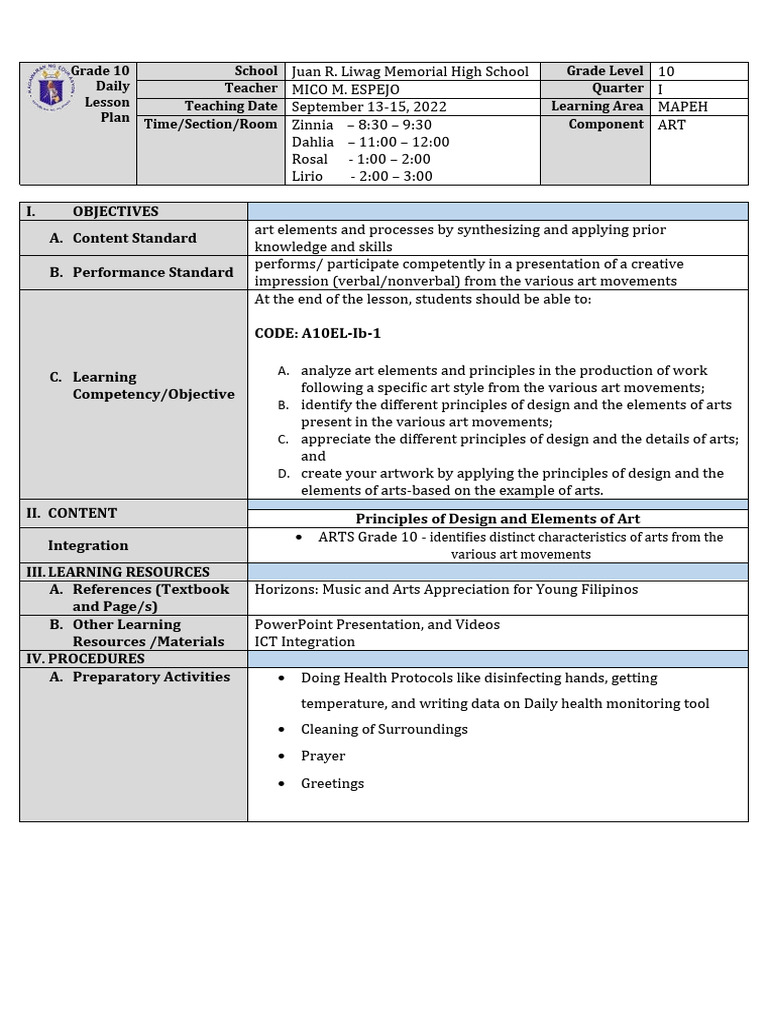 Principles of Design for Grade 10 Art | PDF | Space | Vision