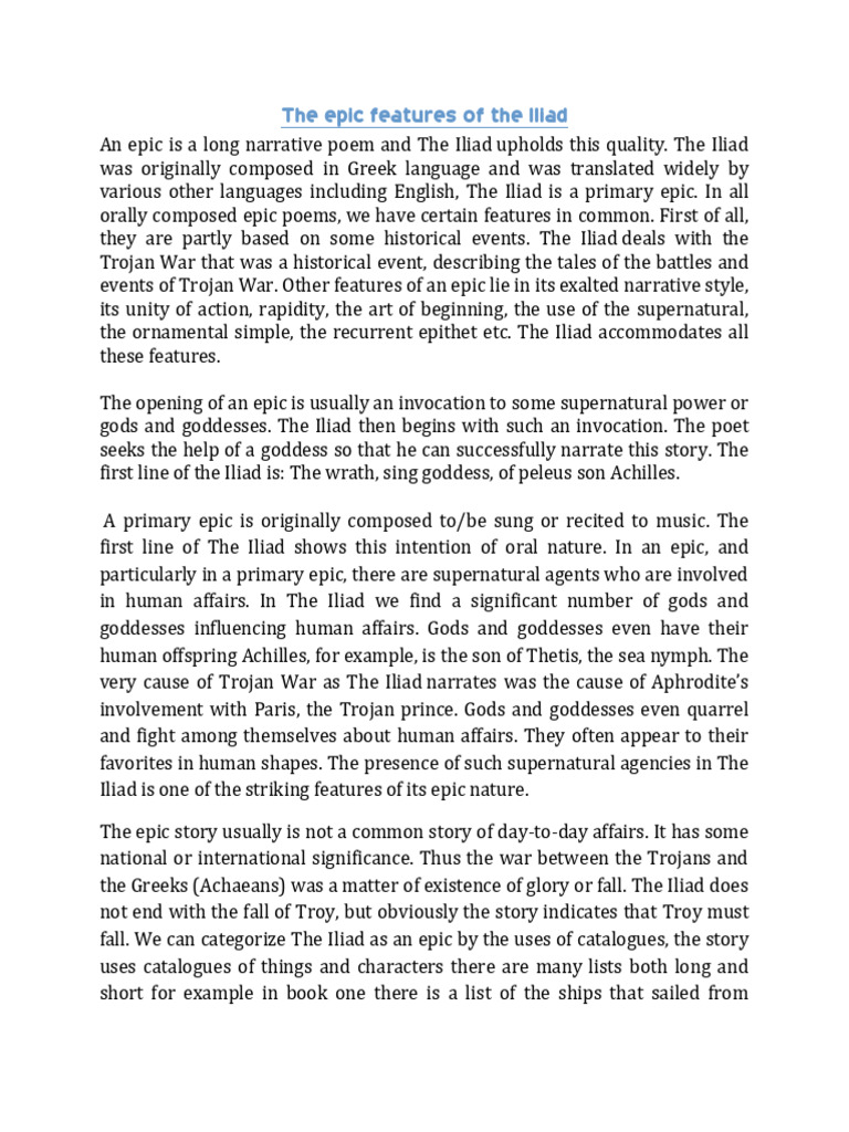 The Epic Features of The Iliad | PDF | Iliad | Trojan War