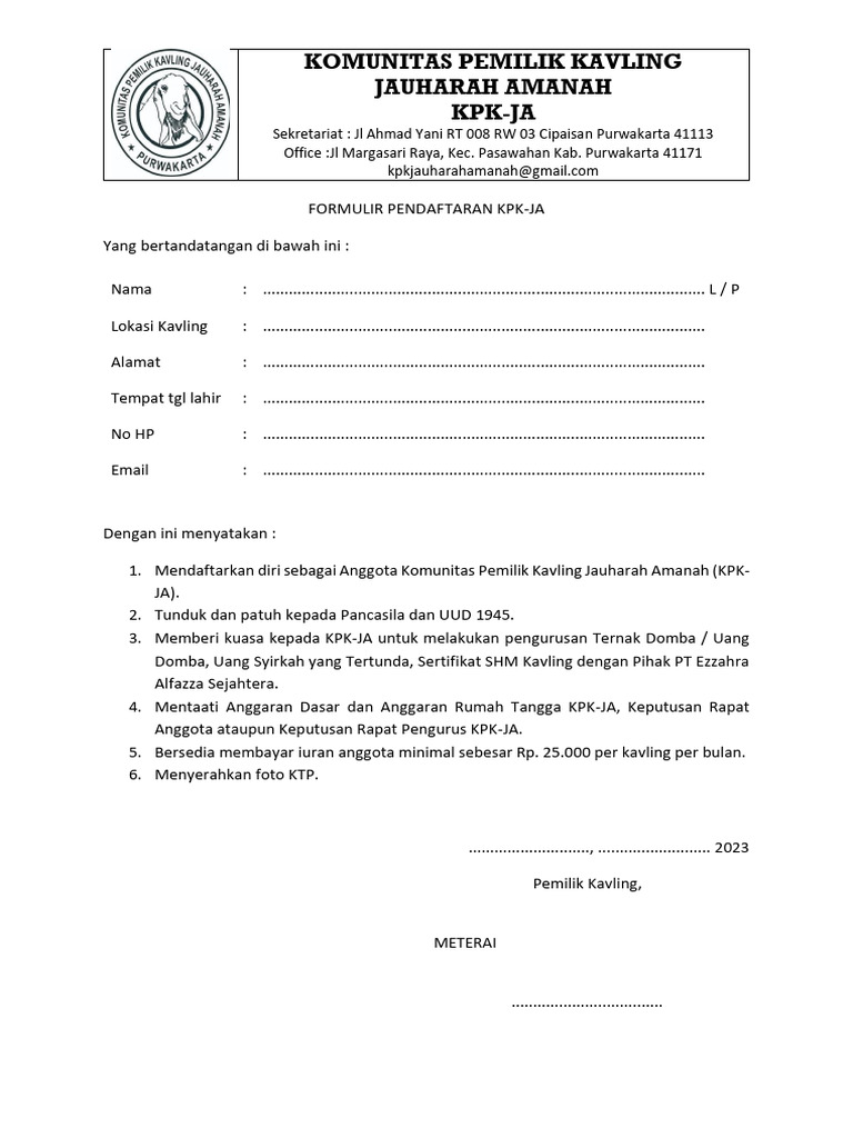 FORM DAFTAR KPK-JA Revisi1-1 | PDF
