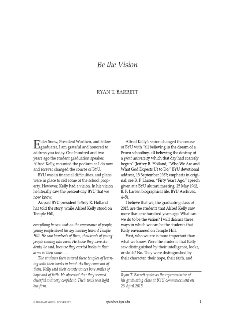 Be the Vision: BYU Graduation Speech | PDF | Self-Improvement