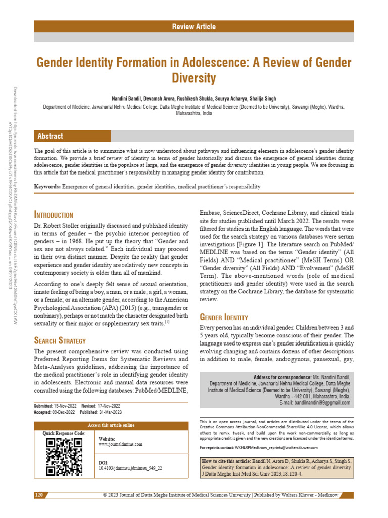 Gender Identity Formation in Adolescence A Review.26 | PDF