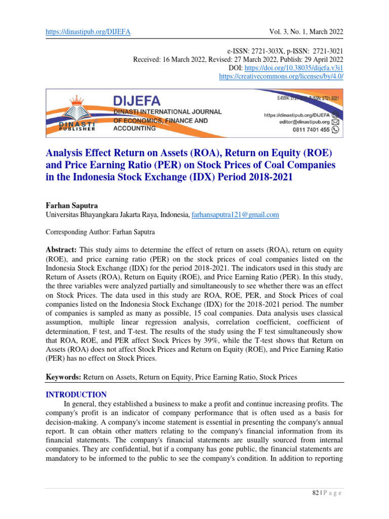 Analysis Effect Return On Assets (ROA), Return On Equity (ROE) and ...