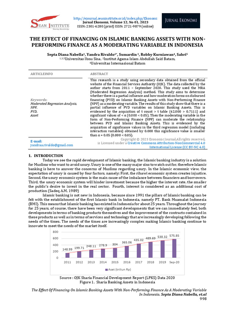 The Effect of Financing On Islamic Banking Assets With Non-Performing Finance As A Moderating ...