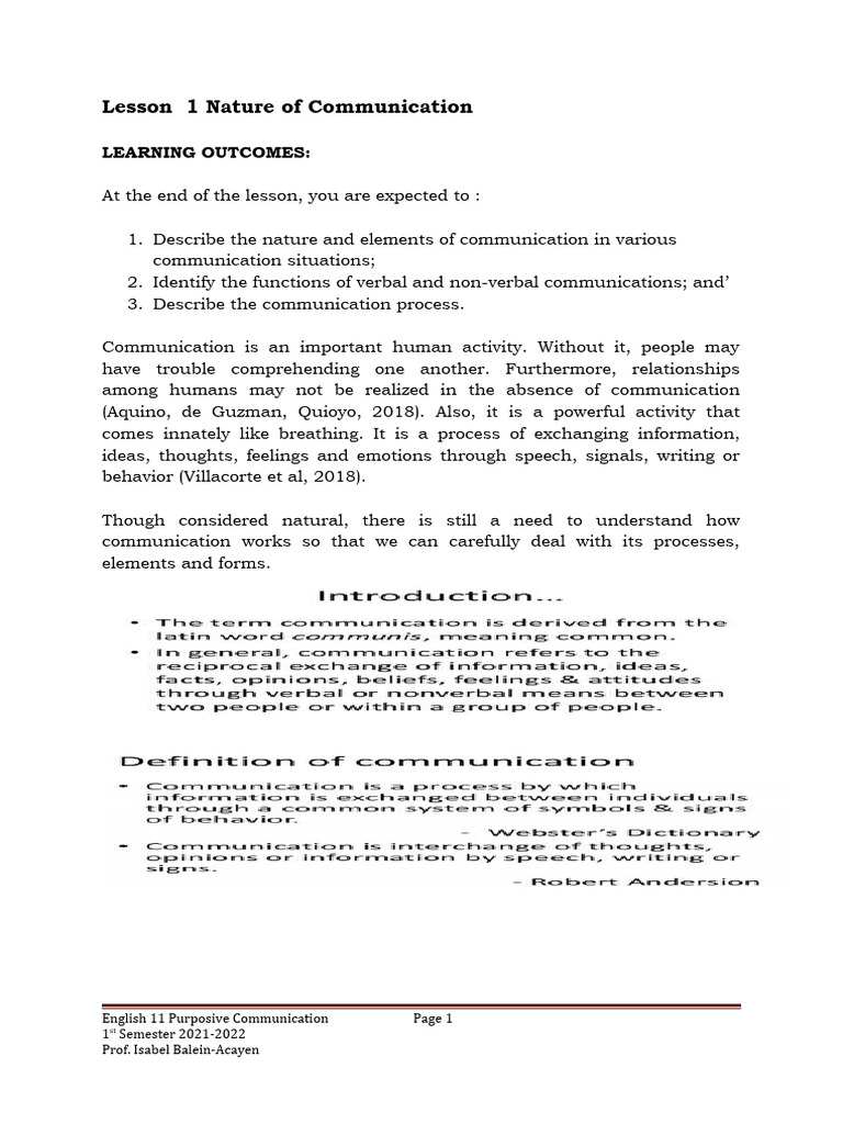 Lesson 1 Nature Of Communication Pdf