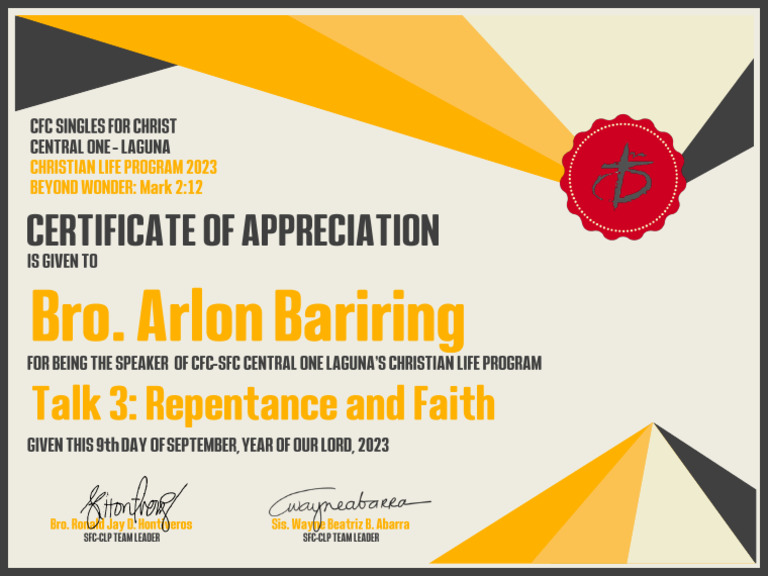 CLP 2023 S1 - Speakers' Certificate - Arlon | PDF